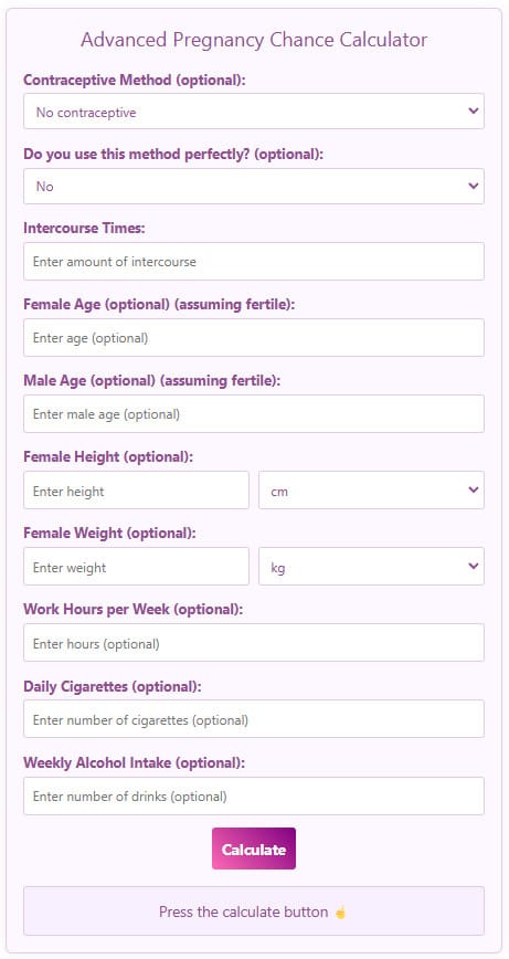 Our Pregnancy Calculators - Pregnancy Chance Calculator